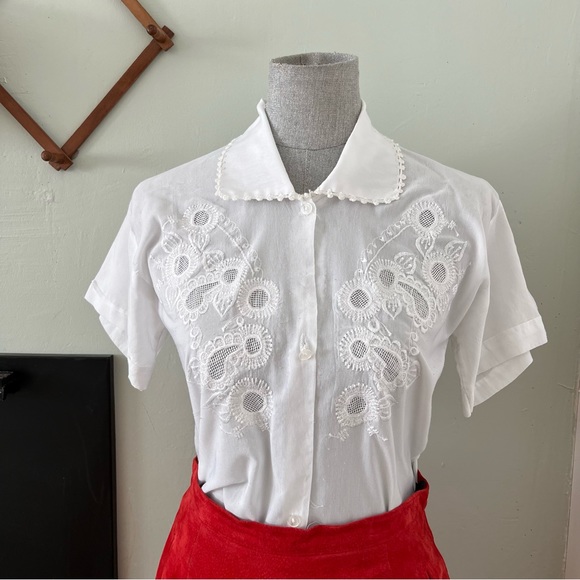 Tops | Vintage Buttonup Embroidered Cottage Blouse | Poshmark